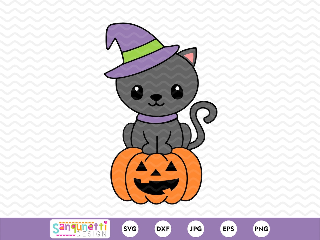 Halloween Black Cat Clipart | Witch Hat, Pumpkin (svg, Png, Jpg, Eps ...
