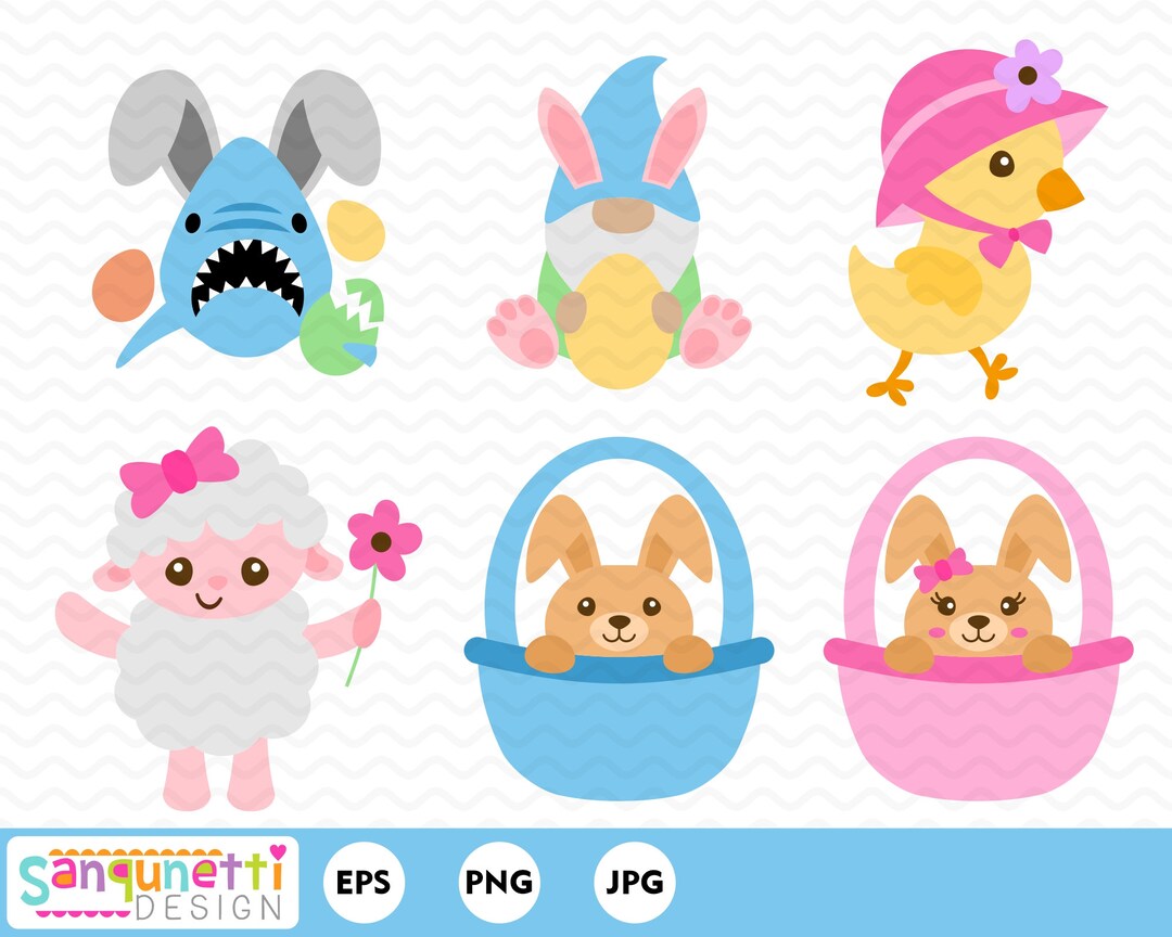 Easter Characters Clipart, Spring Animials Digital Art, Bunny and Chick ...