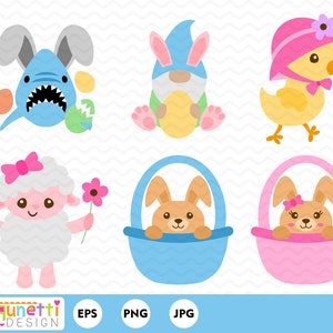 Easter Characters Clipart, Spring Animials Digital Art, Bunny and Chick ...
