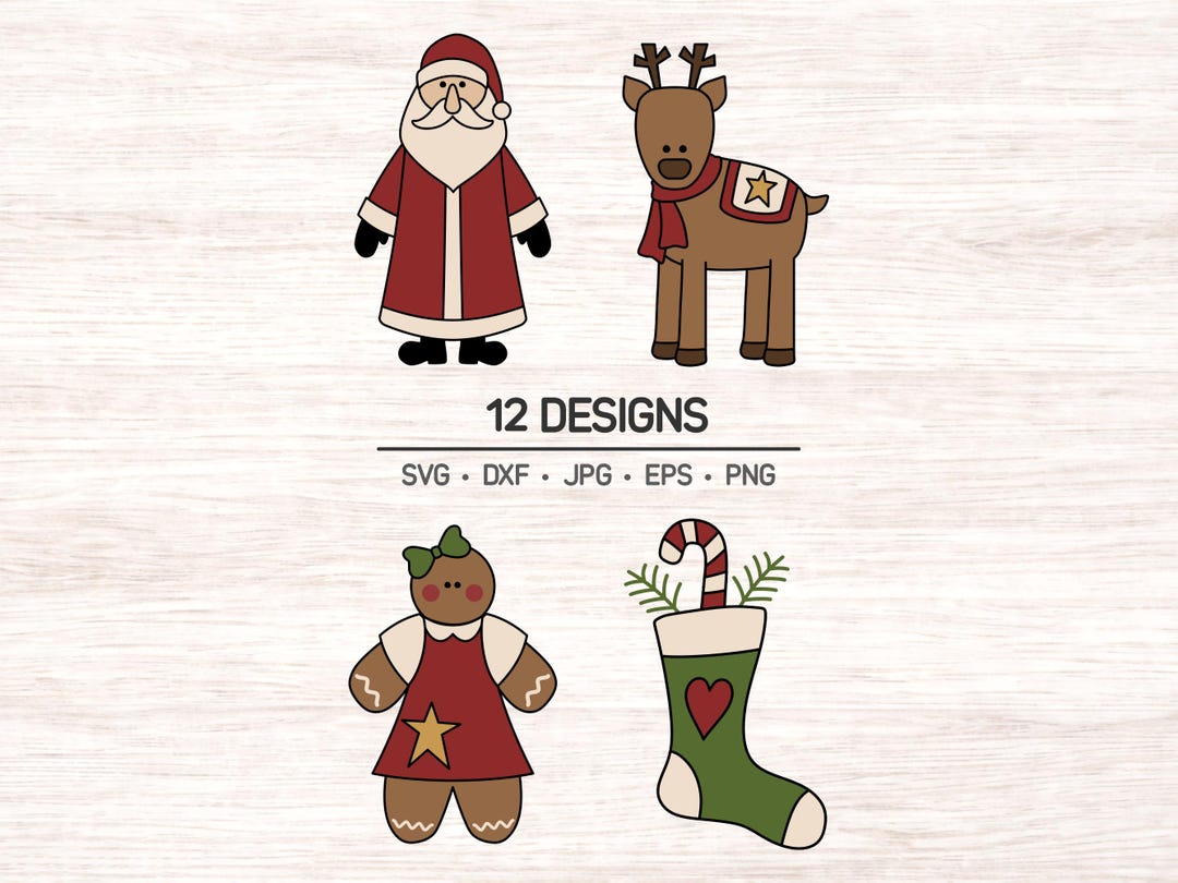 Primitive Christmas Clipart and SVG Bundle | Rustic Holiday Christmas ...