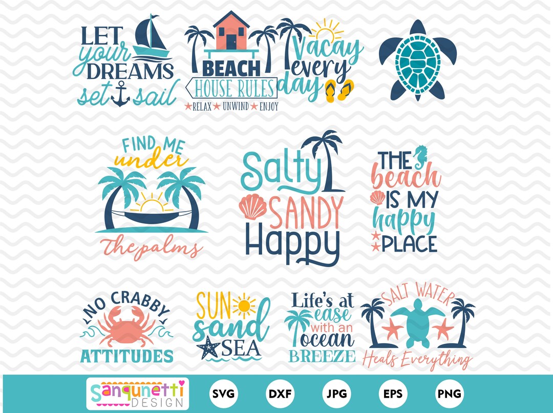 Summer Beach Clipart and SVG, Tropical and Palm Tree Digital Art ...