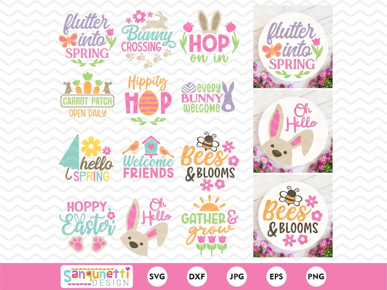 Spring Easter Sign SVG Bundle: Door Hanger Designs (digital Download ...