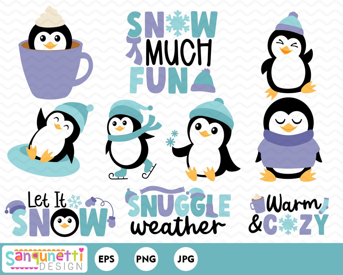 Winter Penguin Clipart Penguin Digital Art Penguin Clip Art - Etsy