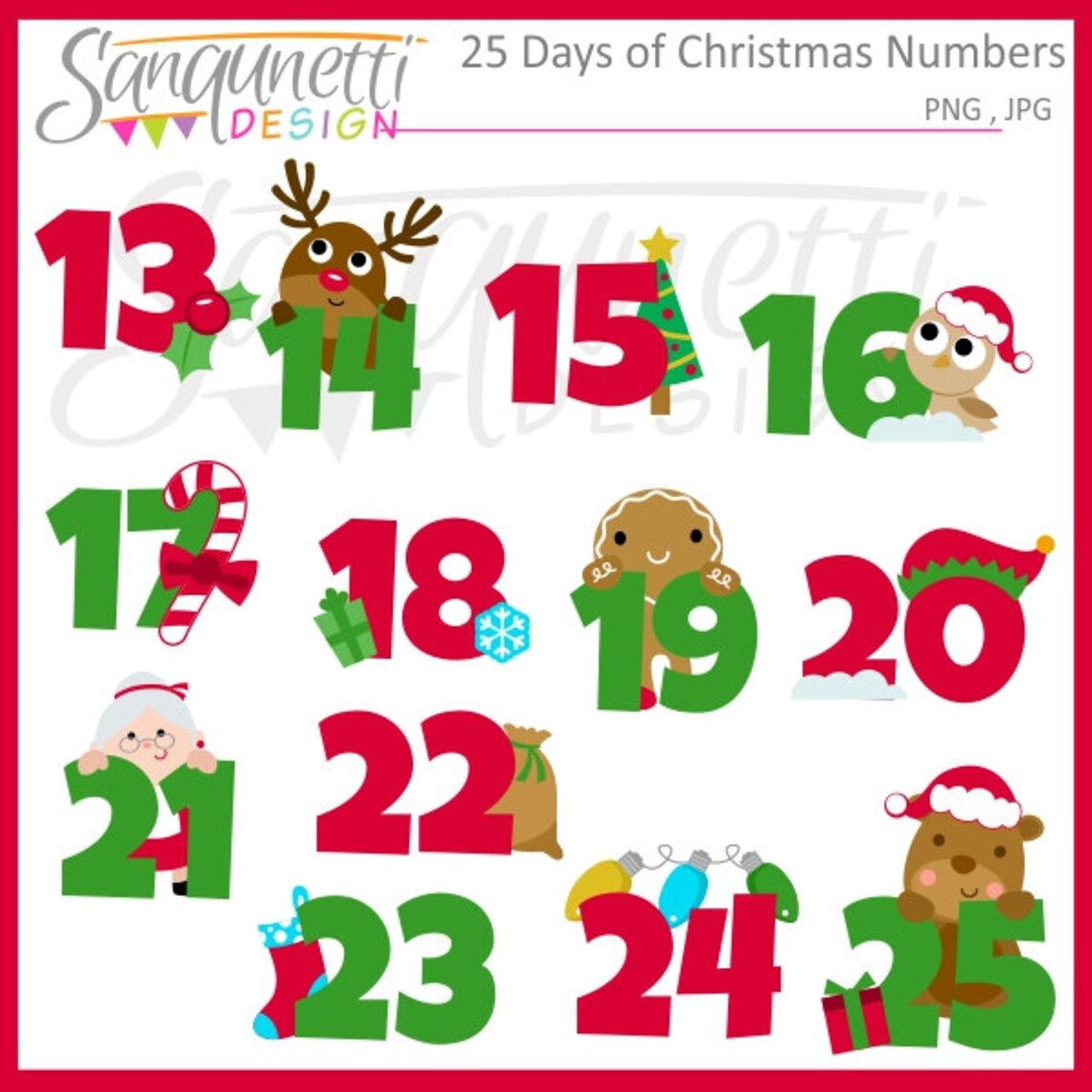 25 Days of Christmas Clipart Christmas Numbers Christmas | Etsy UK