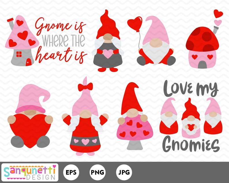 Valentine Gnome Clipart Gnome Digital Art Love and Heart - Etsy