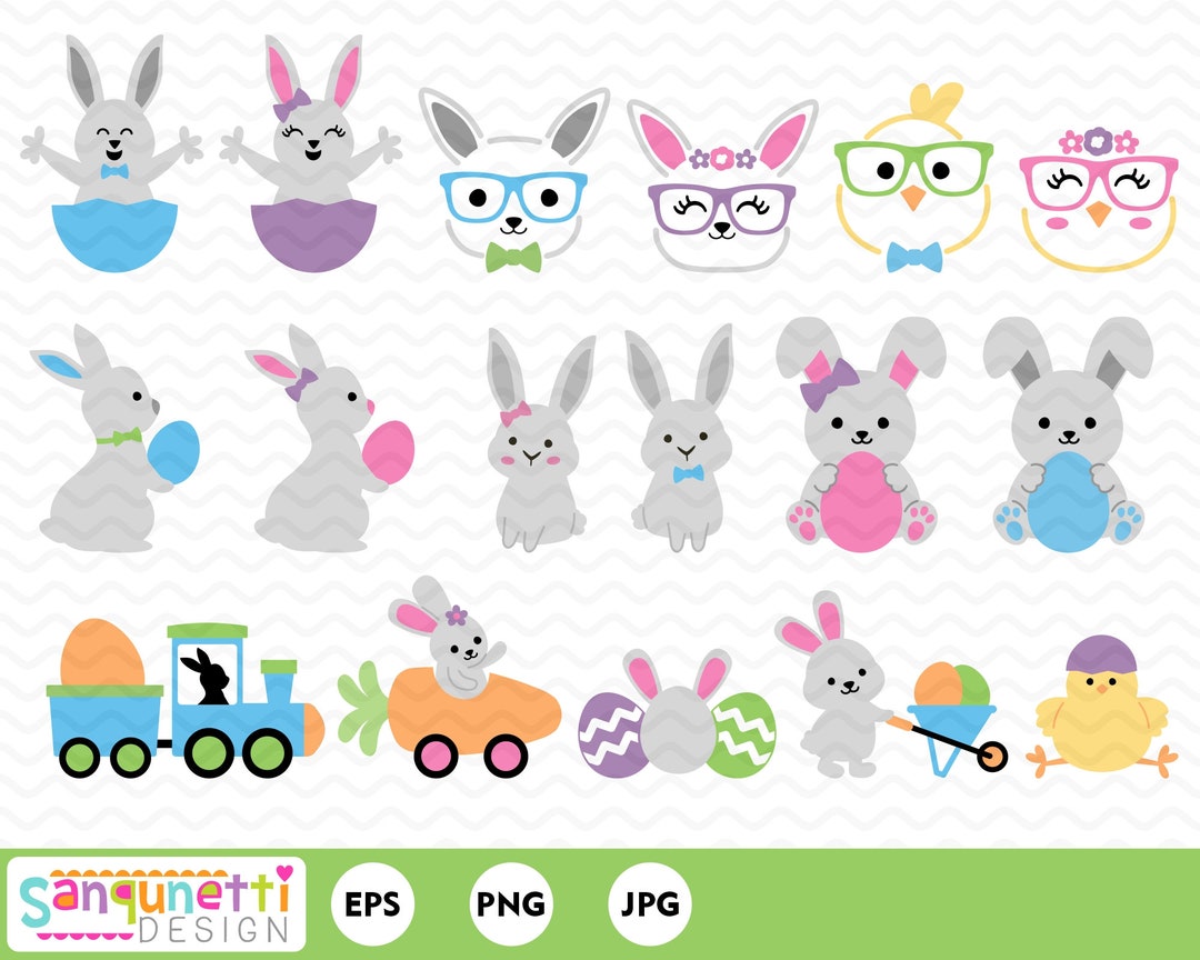 Easter Bunnies and Chicks Clipart Kids Easter Digital Art - Etsy