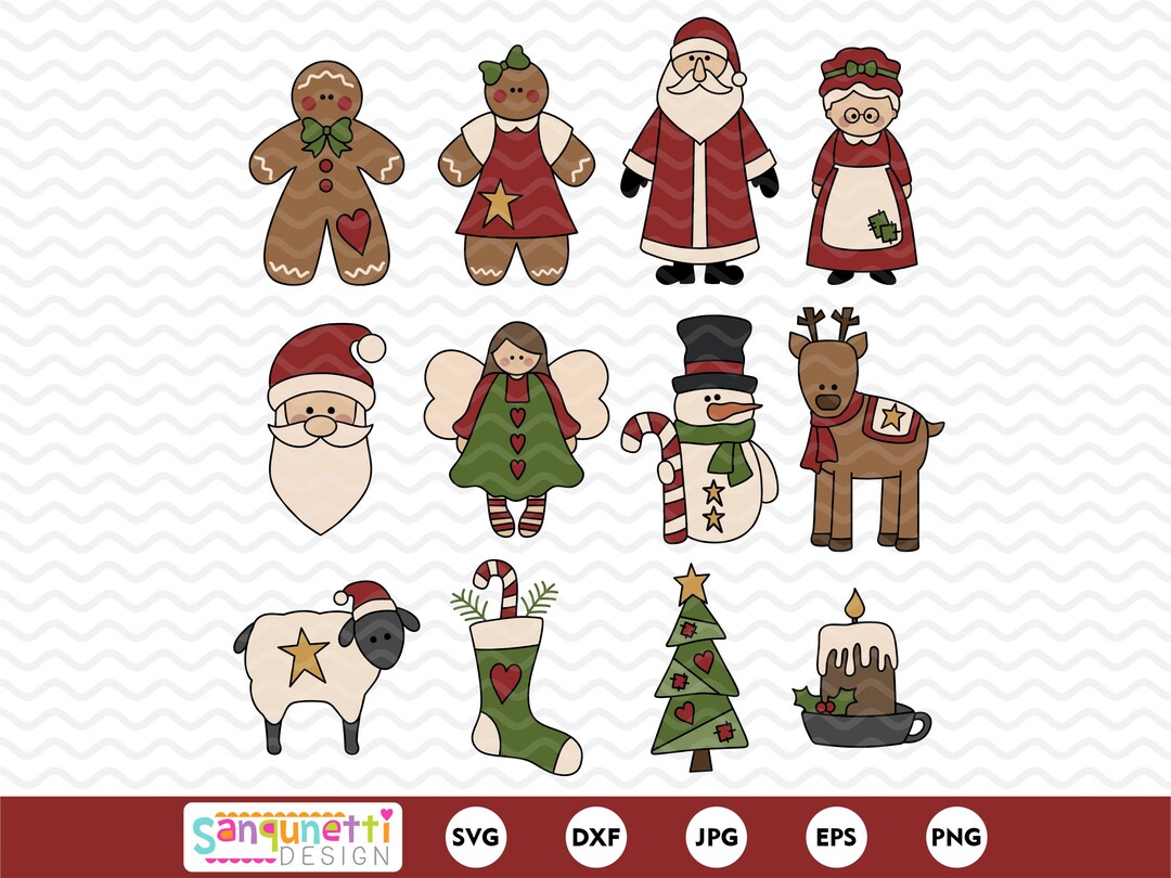 Primitive Christmas Clipart and SVG Bundle | Rustic Holiday Christmas ...
