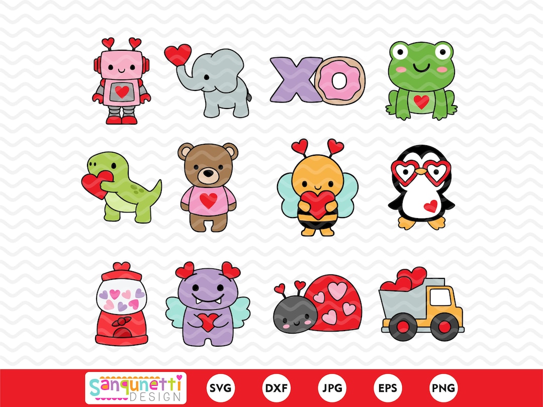 Chunky Valentine Animals Clipart SVG Bundle (digital Download) - Etsy
