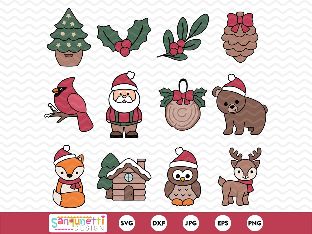 Chunky Christmas Clipart Set, Woodland Animals SVG Bundle - Etsy