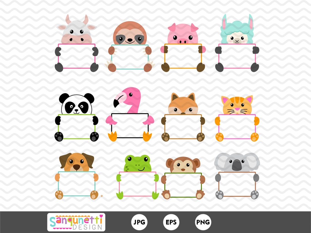 Animal Holding Signs Clipart, Blank Signs Digital Art, Instant Download ...