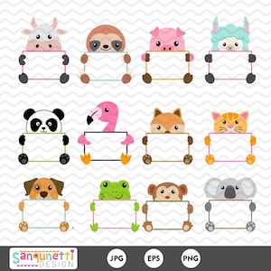 Animal Holding Signs Clipart, Blank Signs Digital Art, Instant Download ...