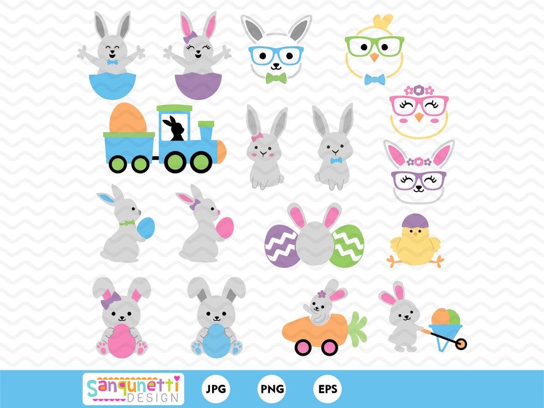 Easter Bunnies and Chicks Clipart , Kids Easter Digital Art - Etsy