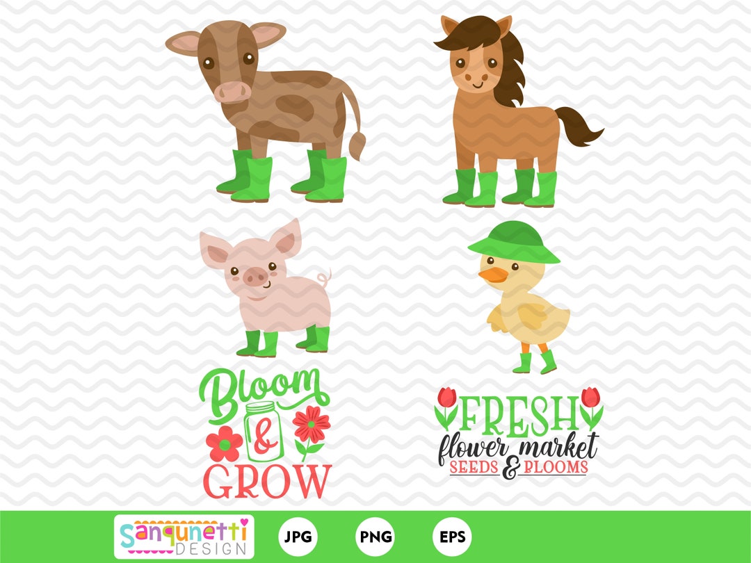 Spring on the Farm Clipart, Flower and Blooms Clip Art, Farm Animals ...