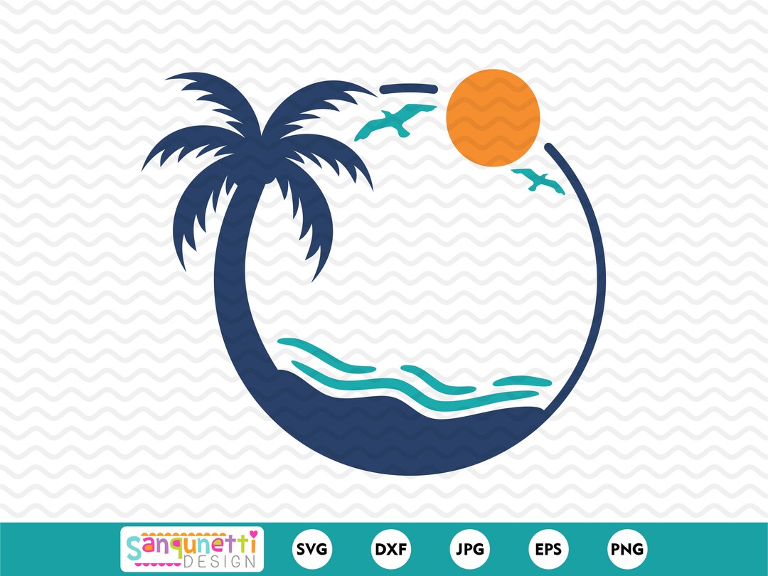 SVG Palm Trees Beach Circle Frame Design - Summer Digital File - Etsy