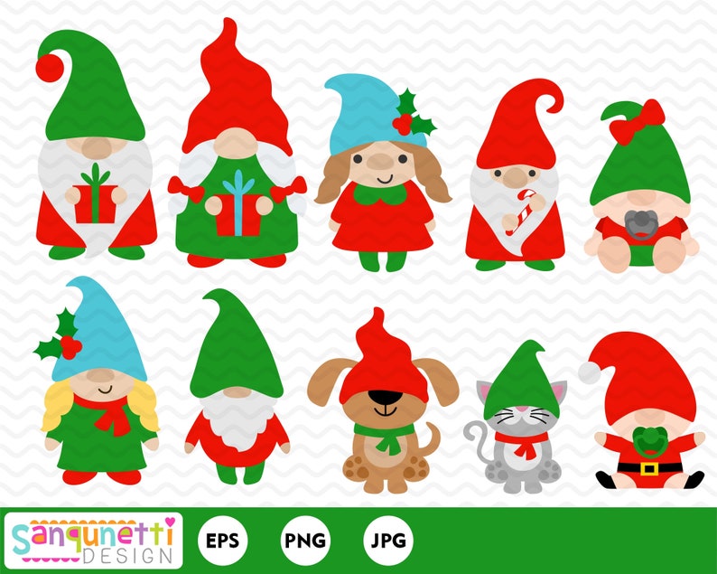 Christmas gnome family clipart digital art instant download | Etsy