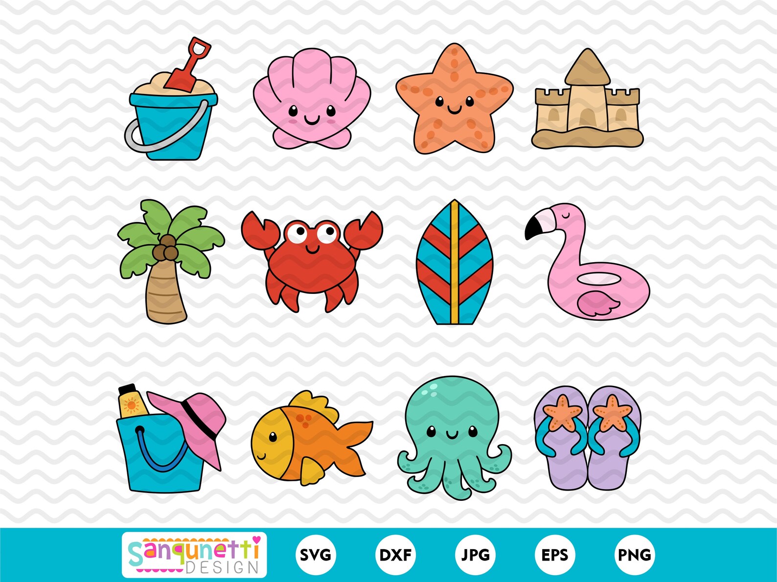 Cute Beach SVG and Clipart Bundle, Chunky Summer Graphics - Etsy