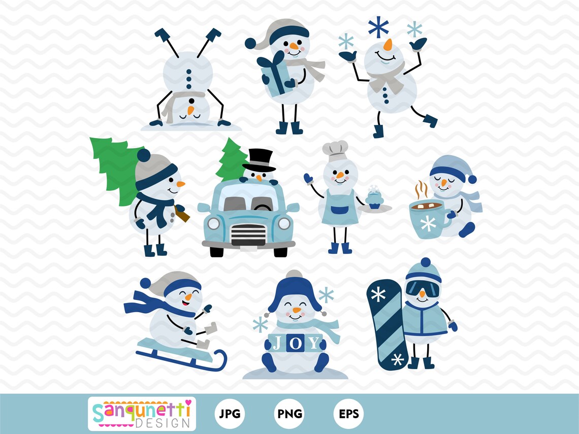 Snowmen Winter Clipart, Christmas Digital Art,instant Download - Etsy