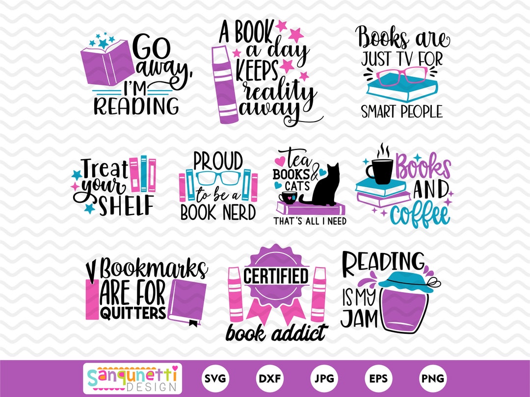 Reading and Book SVG and PNG Bundle, Digital Clip Art for Readers ...