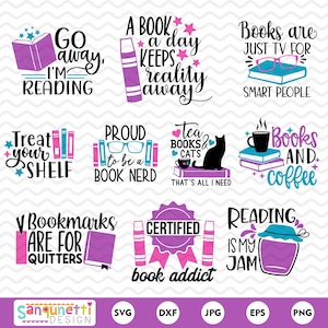 Reading and Book SVG and PNG Bundle, Digital Clip Art for Readers ...