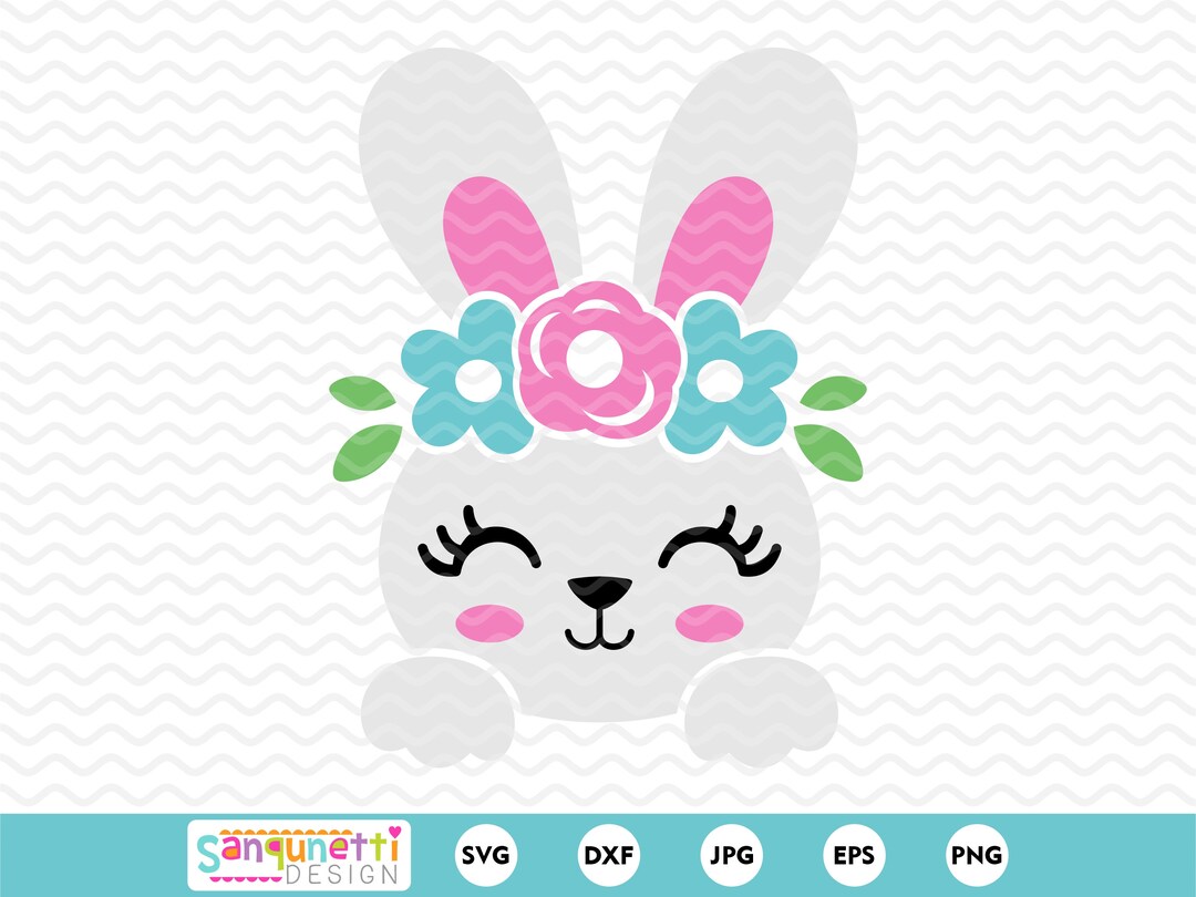 Bunny Face SVG, Easter Bunny Svg, Bunny With Flowers and Eyelashes, Png ...