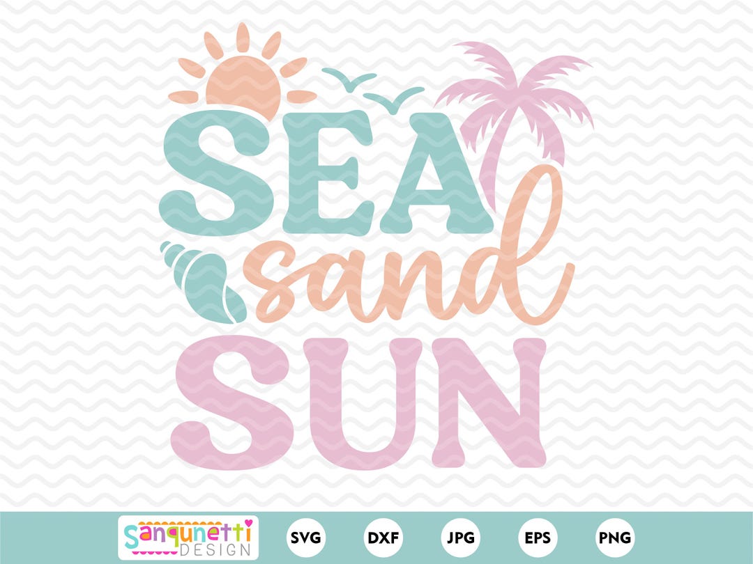 Sea Sand Sun SVG PNG – Pastel Beach Summer Clipart, Retro Beach Design ...