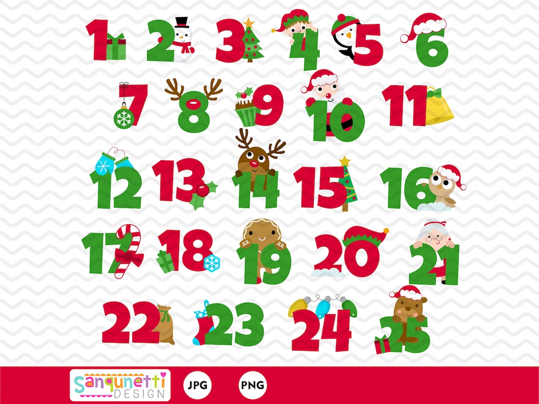 Christmas Advent Calendar Numbers Clipart (PNG & JPG) - Etsy