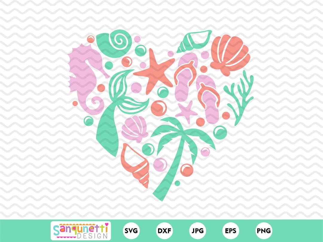 Beach Heart SVG, Beach and Summer Elements in Shape of Heart - Etsy