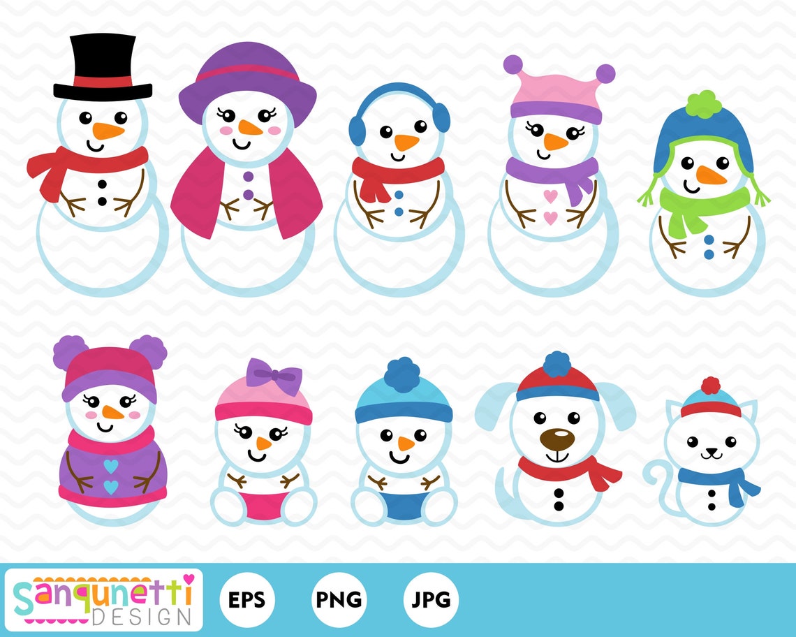 Snowman Family Clipart Christmas or Winter Digital Art - Etsy