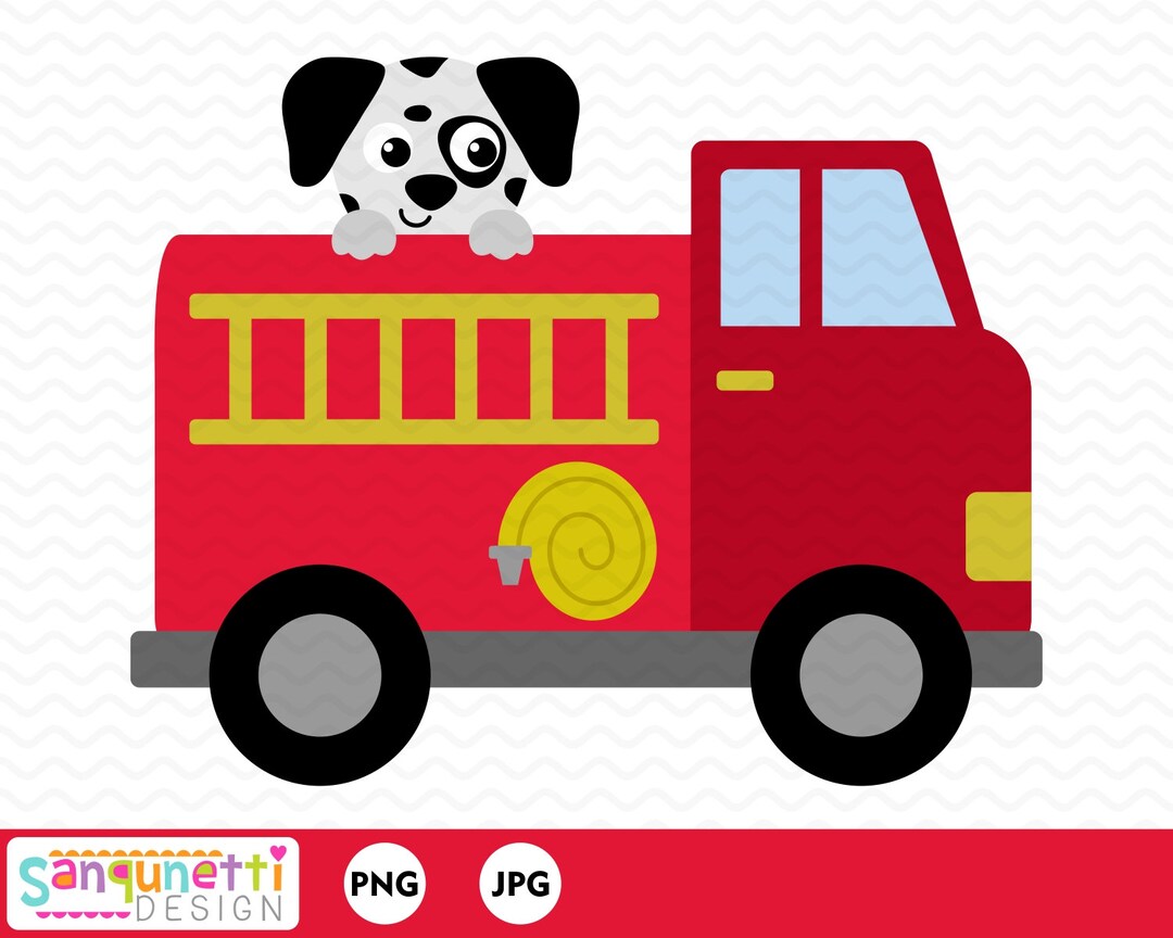 Fire Truck Clipart With Dalmatian, Transportation Digital Art Instant ...