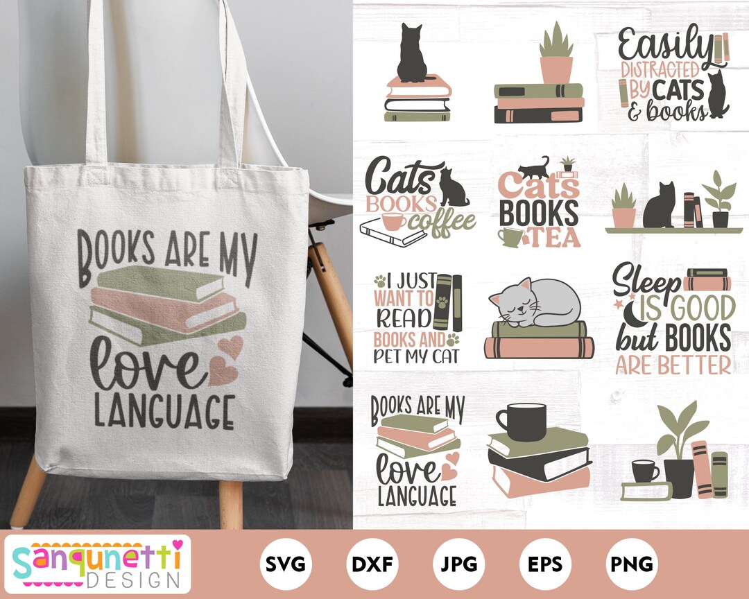 Cat SVG Bundle Reading SVG, Cat Clipart Bundle, Books Clipart Bundle - Etsy