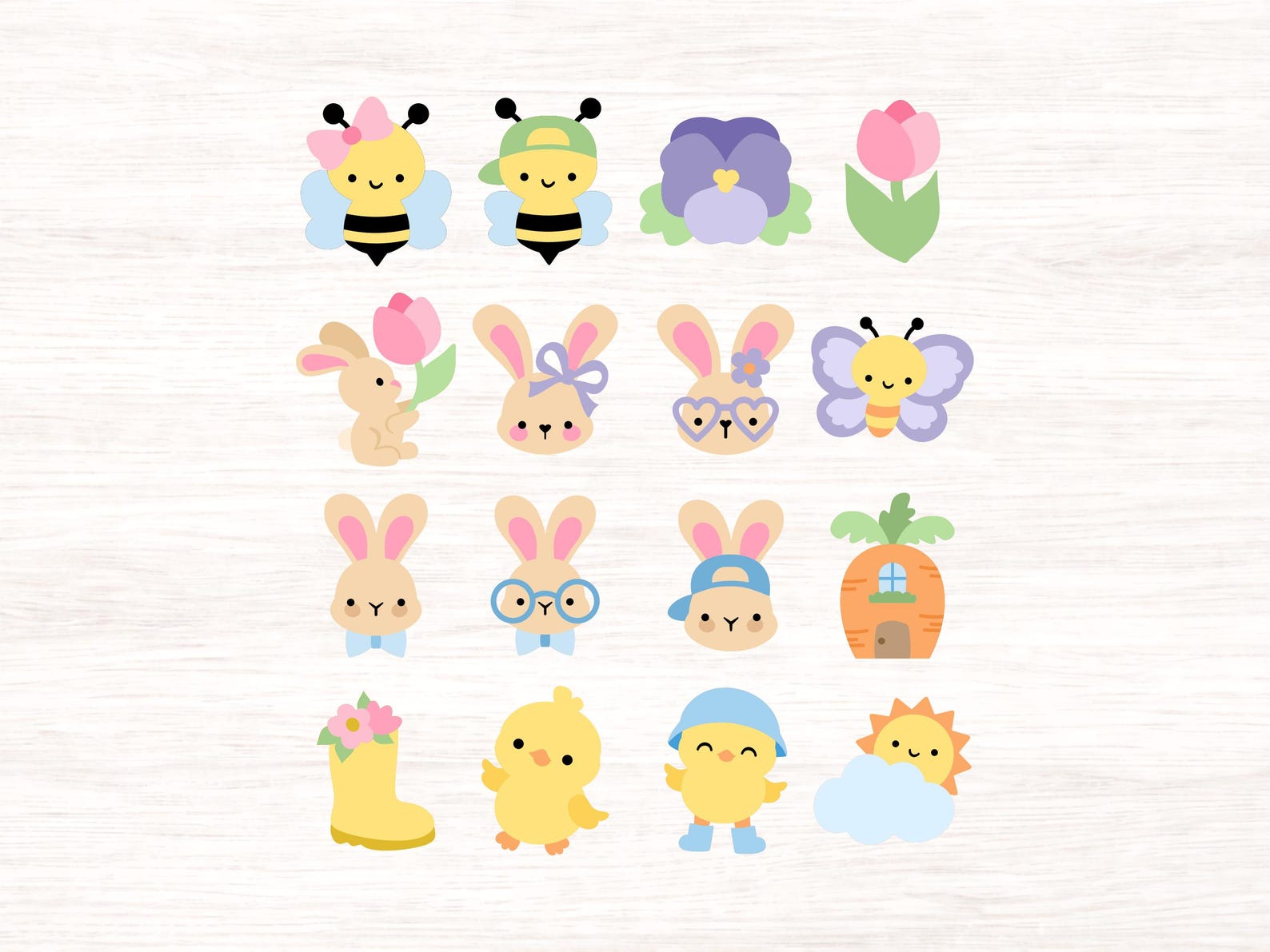 Spring Friends Clipart Bundle – Bunny, Chick & Bee - Etsy