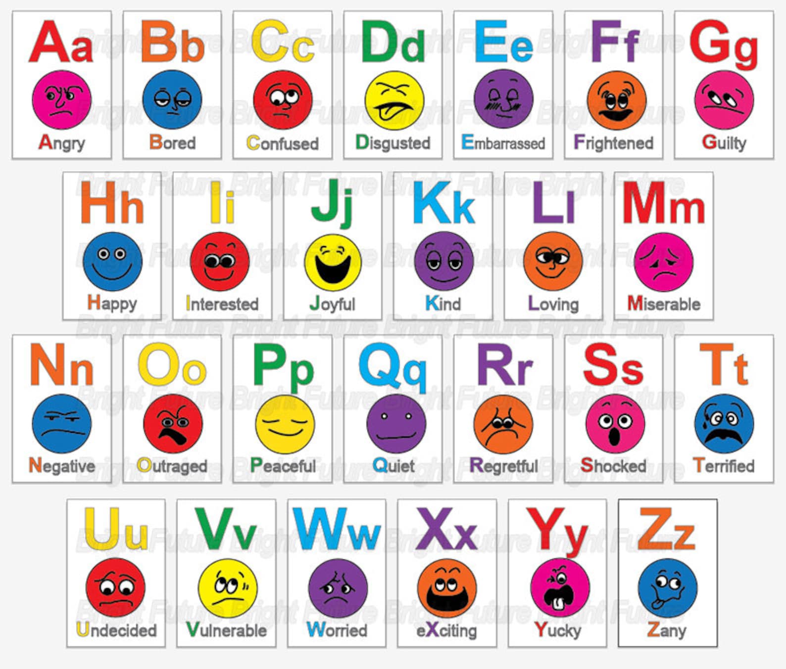 ABC Emotion Face Flashcards Download. Colorful Emotional Faces - Etsy