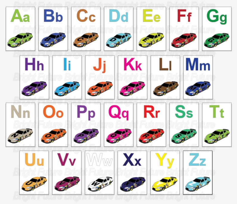 ABC Race Car Flashcards Download. Colorful Race Cars With the - Etsy