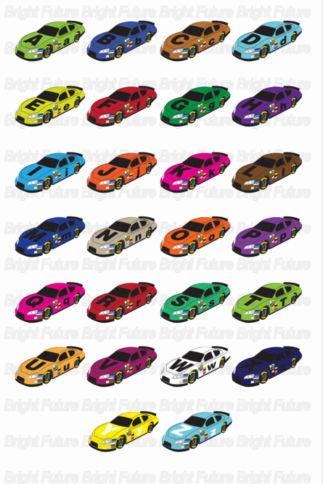 ABC Race Car Poster Download. Trucks. Colorful Race Cars With - Etsy