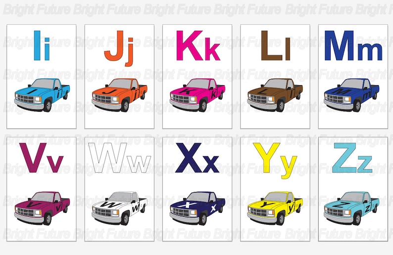 ABC Pickup Truck Flashcards Download. Colorful Pickup Trucks - Etsy Canada