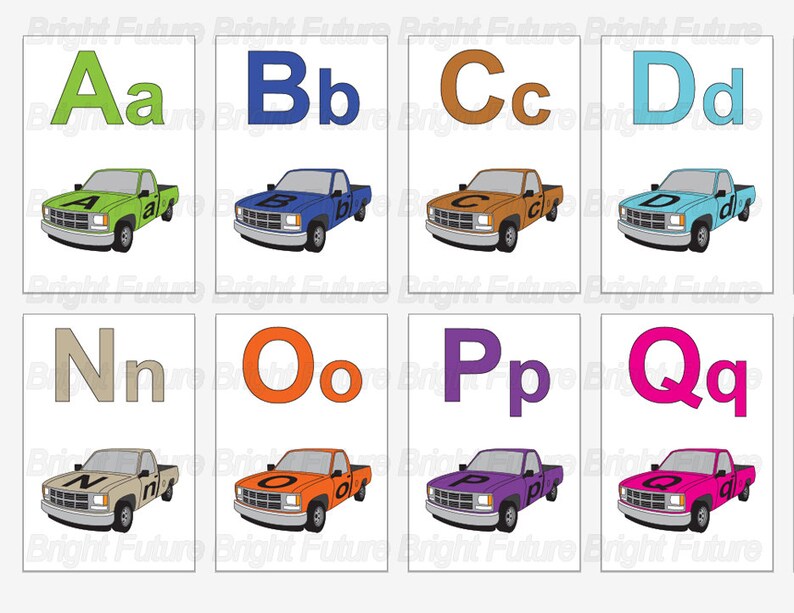 ABC PickUp Truck Flashcards descargar. Camiones de recogida coloridos ...