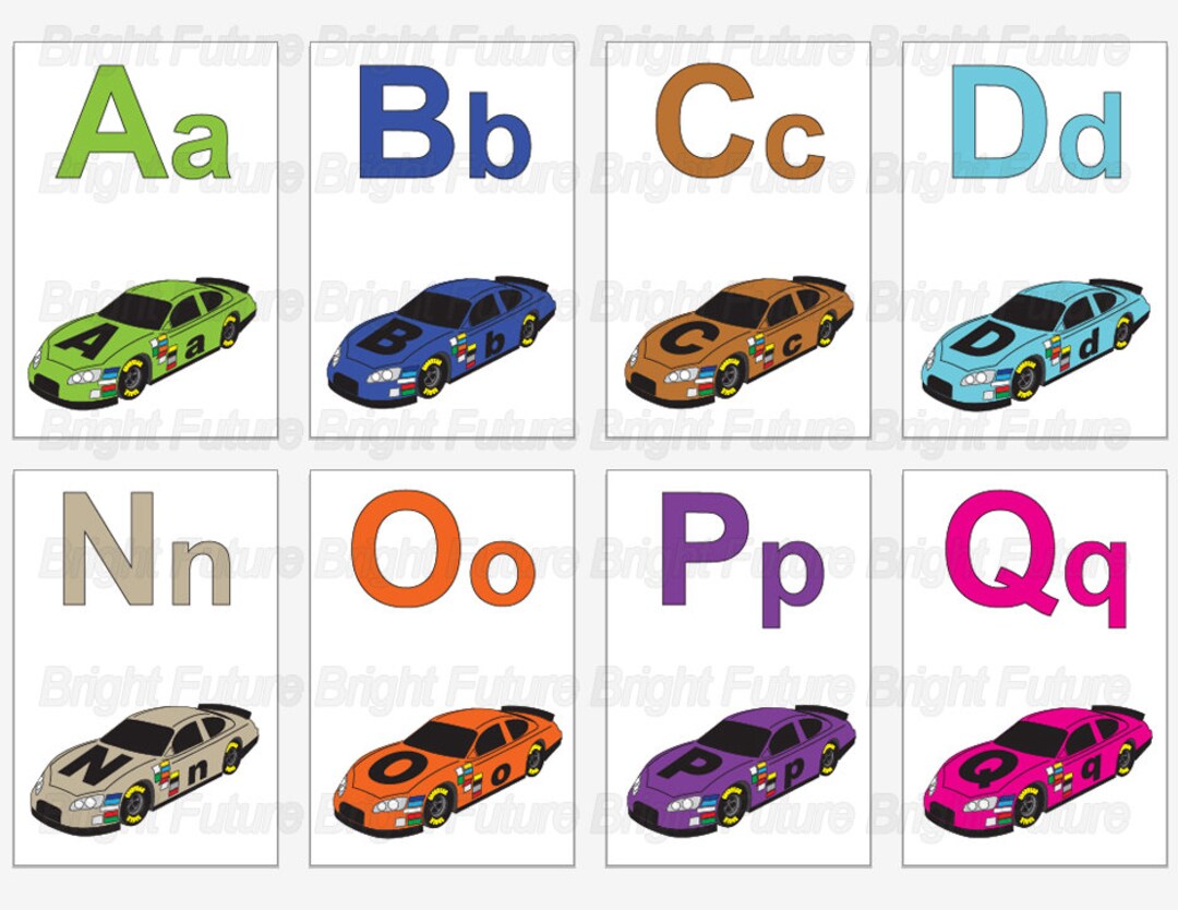 ABC Race Car Flashcards Download. Colorful Race Cars With the - Etsy