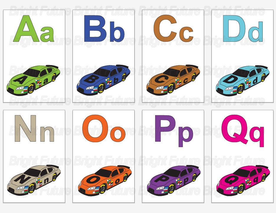 Coche de carreras ABC Flashcards descargar. Coches colores - Etsy España