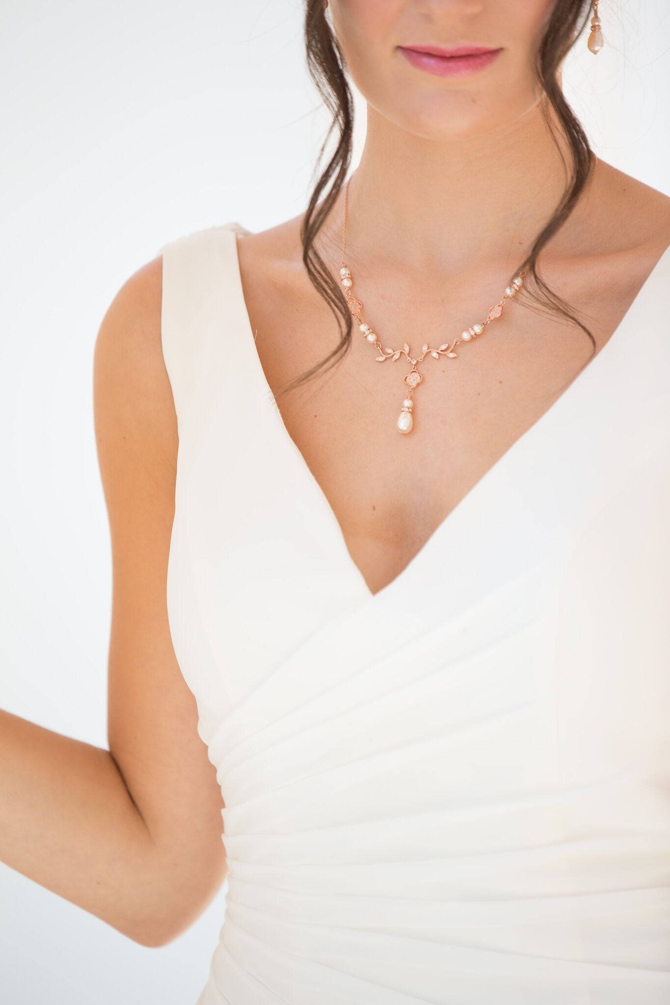Leaf Vine Bridal Necklace Silver Or Rose Gold Backdrop Necklace