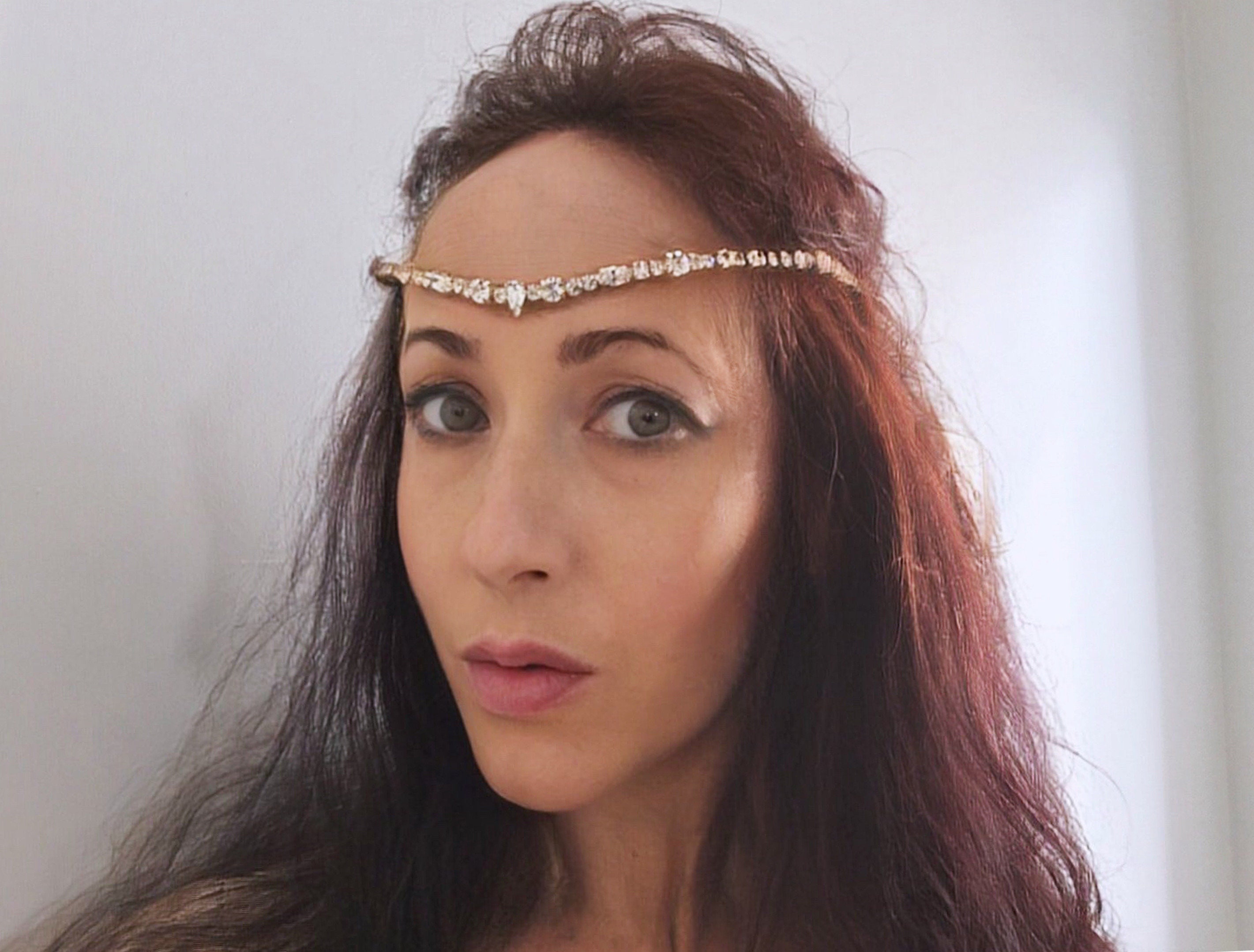 Gold Crystal forehead band with Swarovski crystals v shape | Etsy