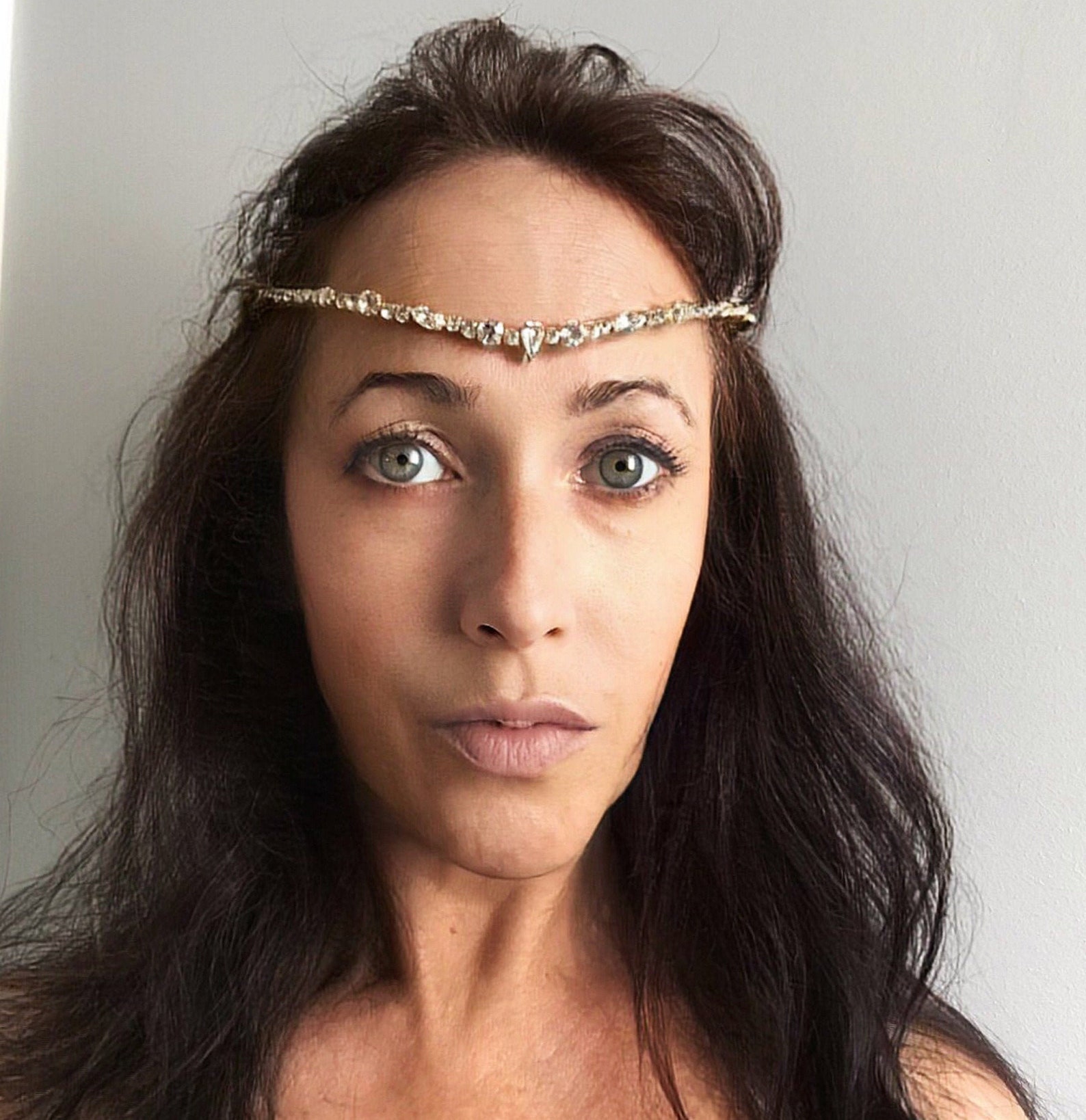 Gold Crystal forehead band with Swarovski crystals v shape | Etsy