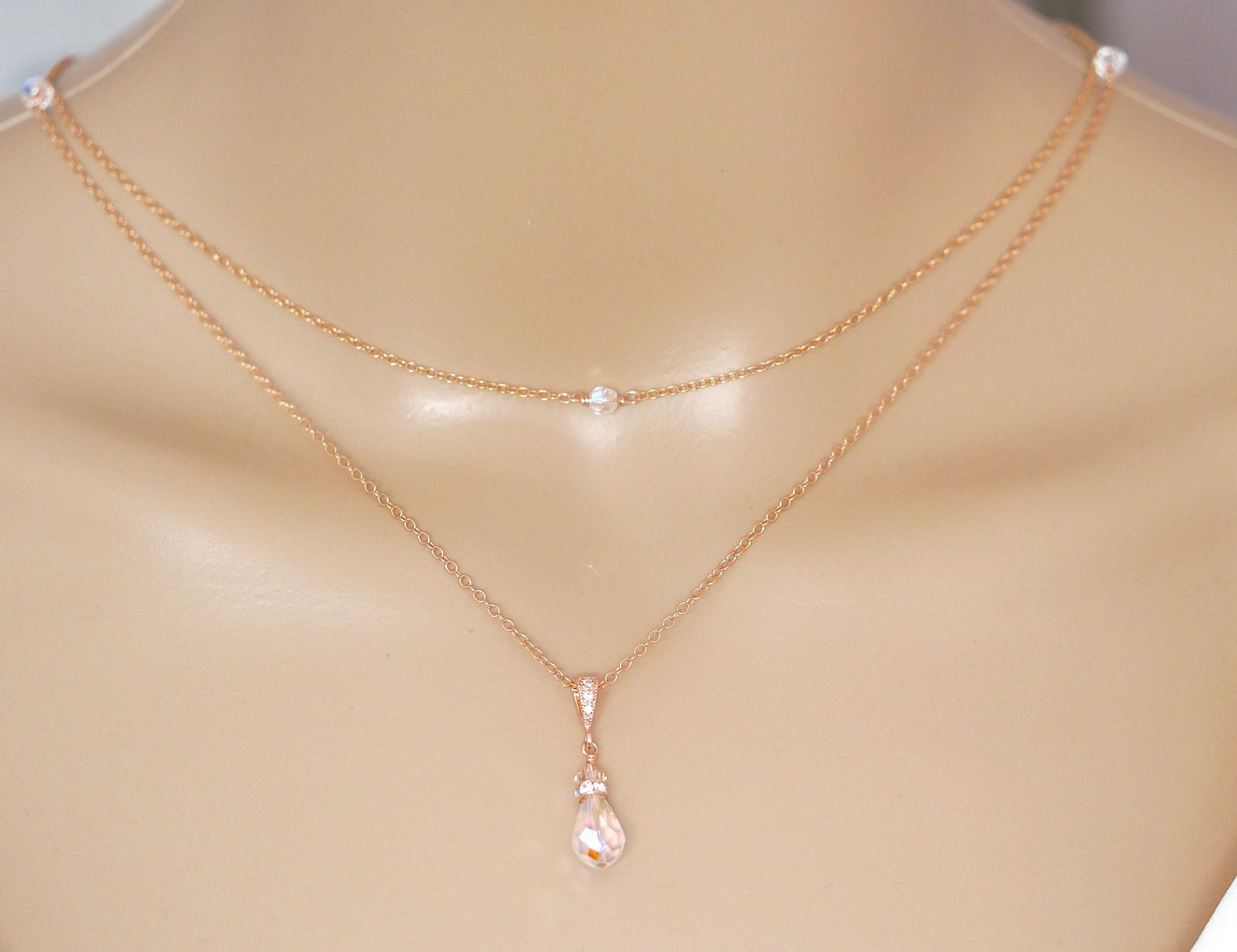 Layer Necklace With Backdrop Chains Bridal Backdrop Rose | Etsy UK
