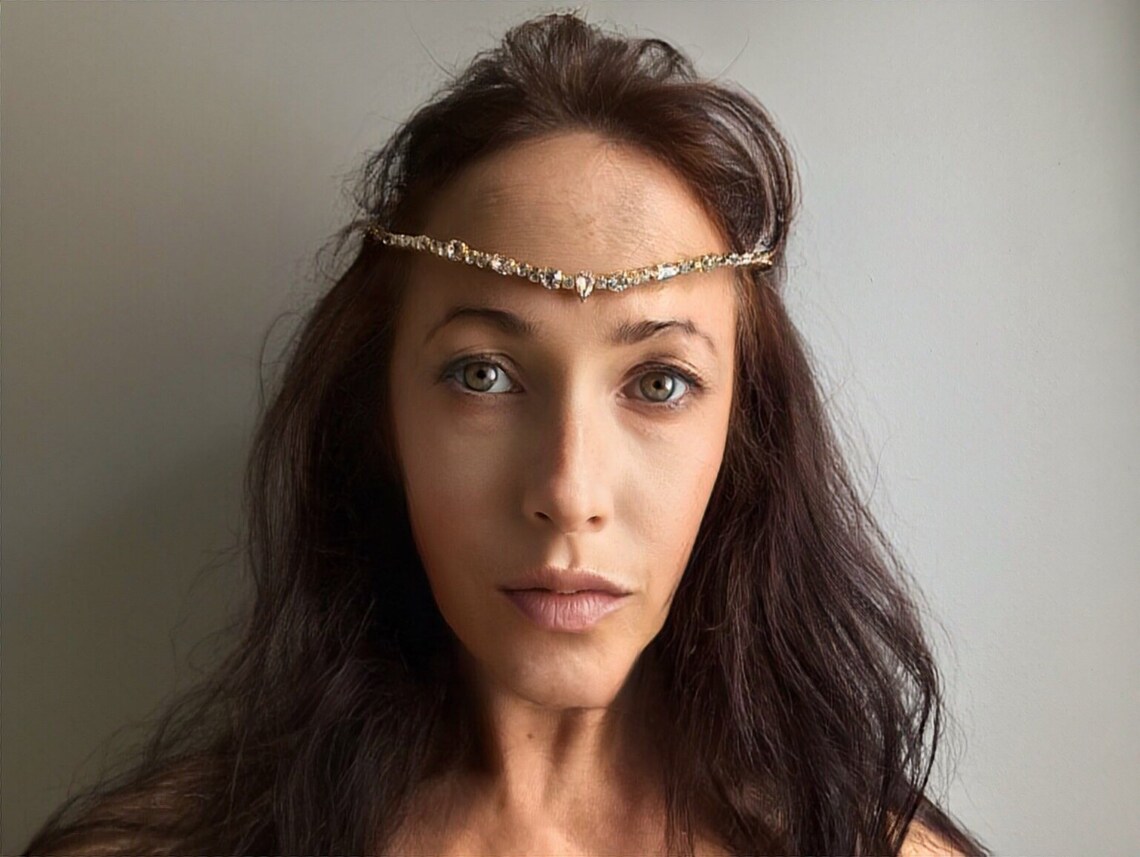 Gold Crystal forehead band with Swarovski crystals v shape | Etsy