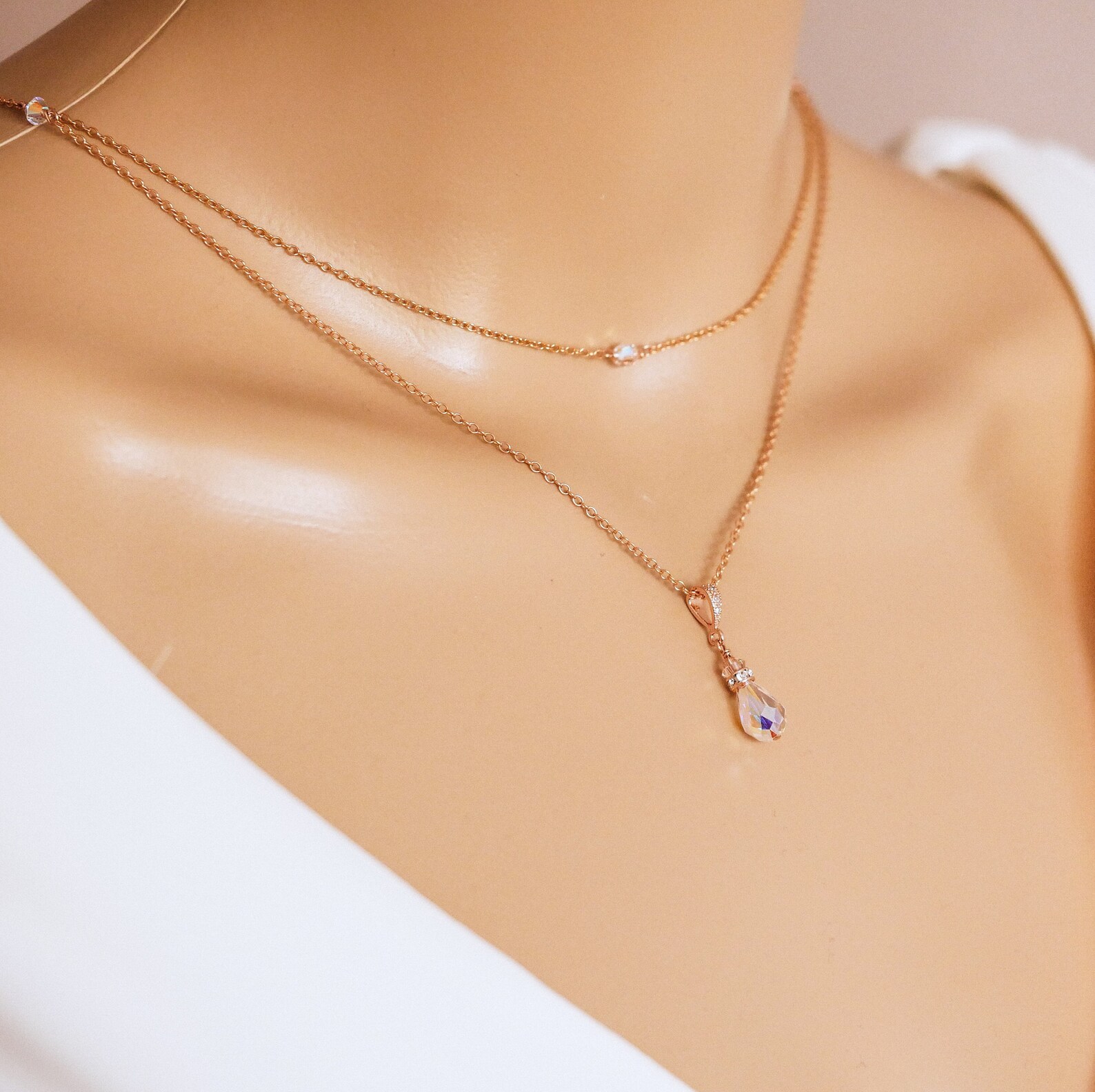 Layer Necklace With Backdrop Chains Bridal Backdrop Rose - Etsy UK