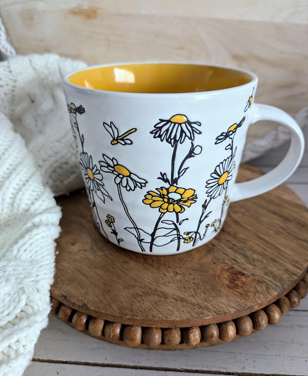 Bee Garden Daisy Coffee Mug Cup , 18 Oz Hand-painted Bumblebee Daisy ...