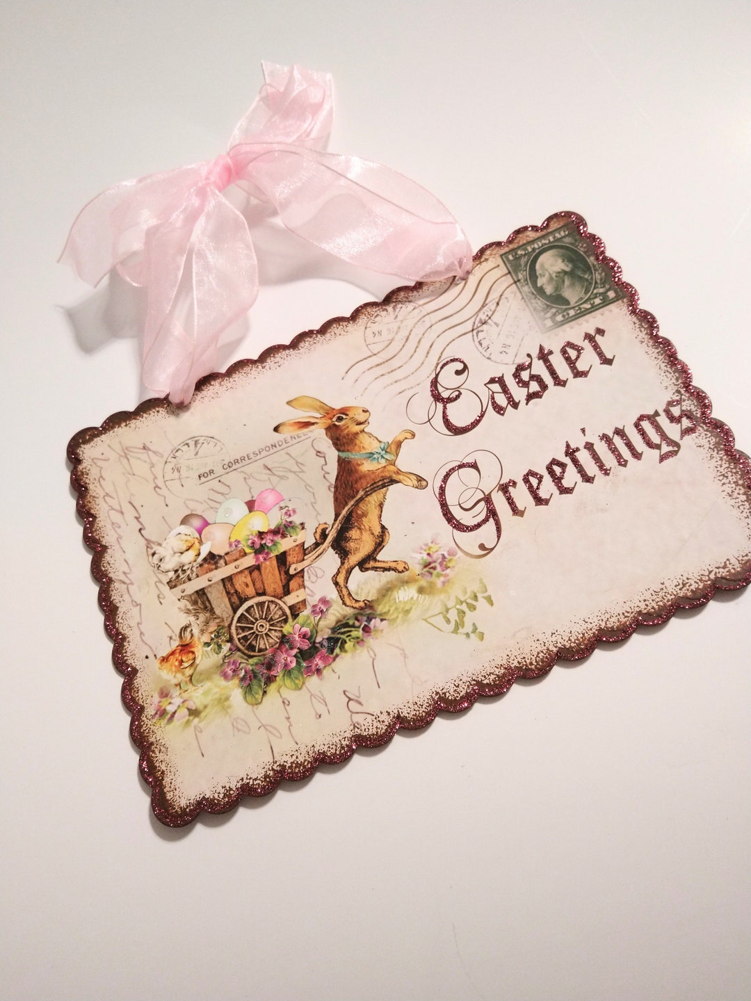 Easter Sign for Wreath, Metal Easter Sign, Vintage Style Easter Rabbit ...