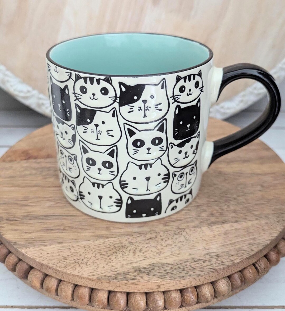 Cat Faces Mug by Spectrum Designz , Large 20 Ounce White, Blace Aqua ...