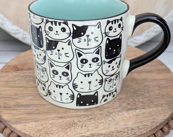 Cat Faces Mug by Spectrum Designz , Large 20 Ounce White Black Yellow ...