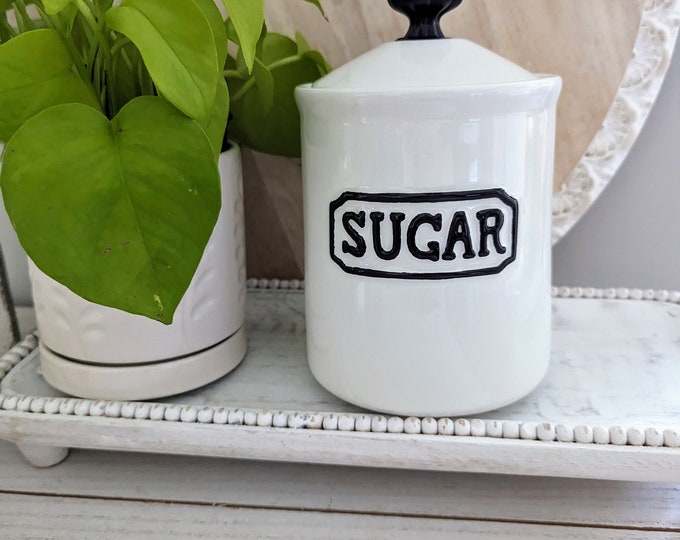 Sugar Canister Crown Knob , THL Sugar Storage , 7.5 Tall Ceramic Sugar ...