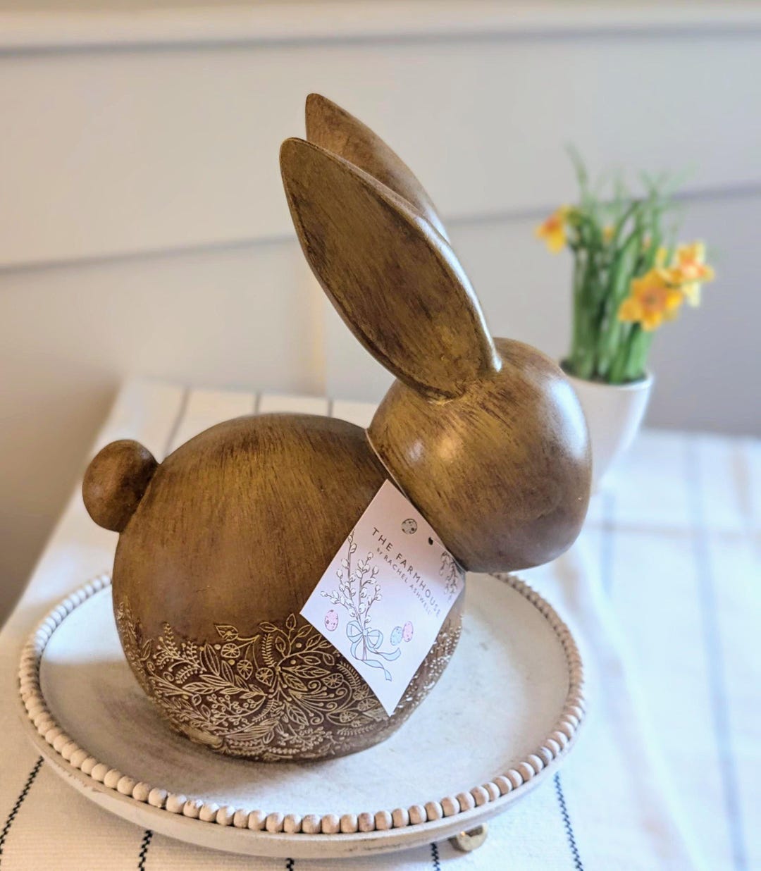 Large Wood Rabbit White Etched Flowers Figure by Rachel Ashwell , 10 ...